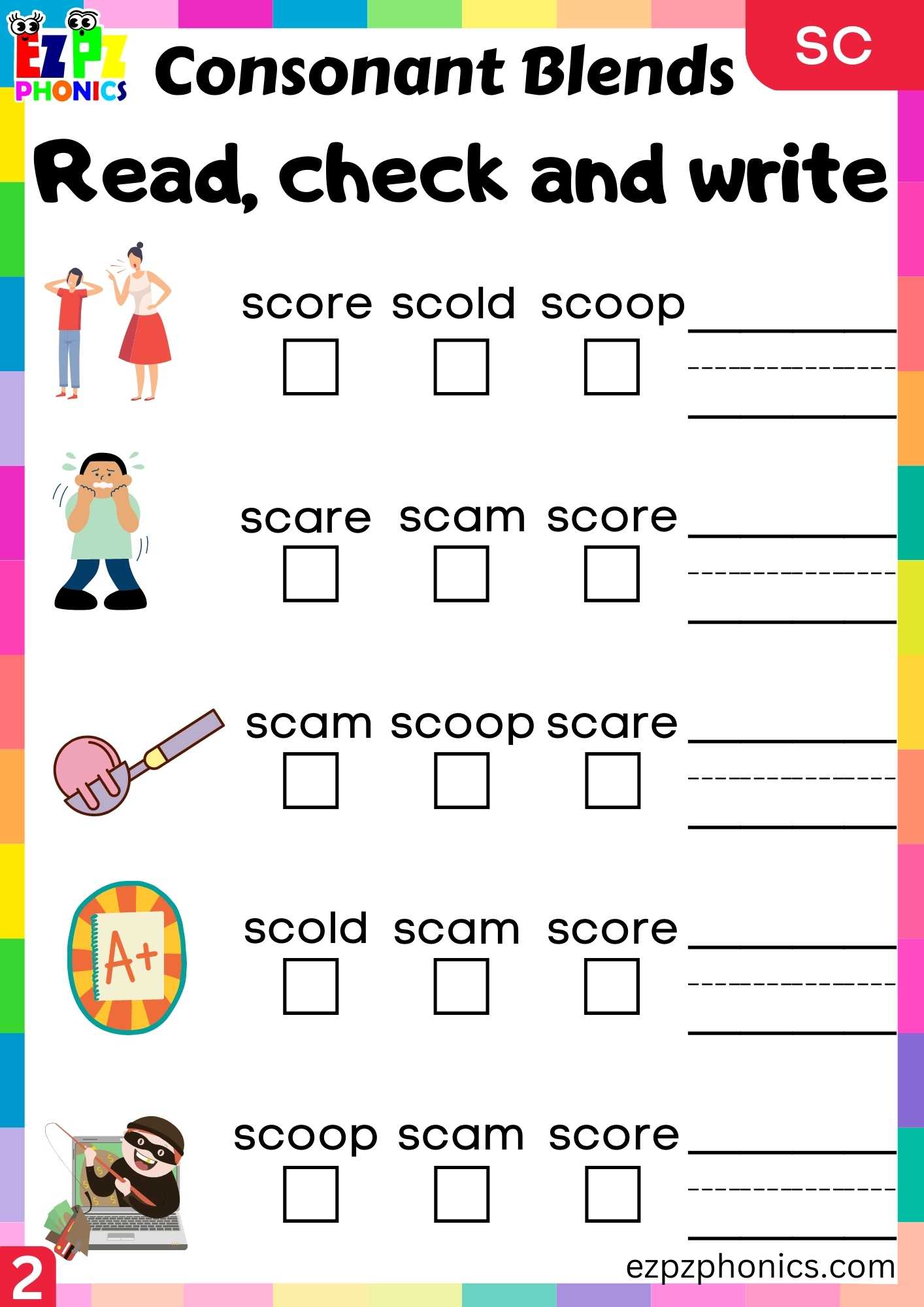 Group2 Sc Words Read Check And Write Phonics Consonant Blends